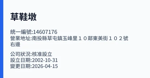 草鞋墩的照片-統編 14607176(南投縣) 公司登記資料與營業項目詳細圖表