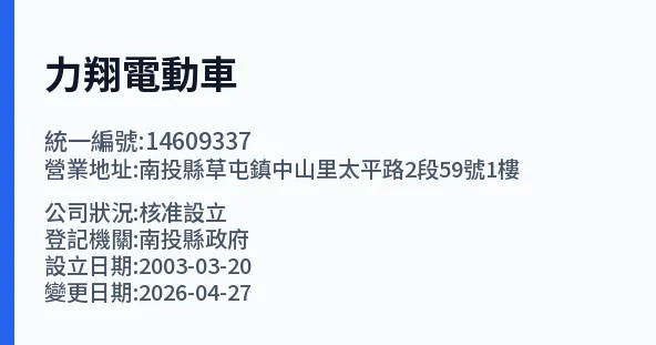 力翔電動車的照片-統編 14609337(南投縣) 公司登記資料與營業項目詳細圖表