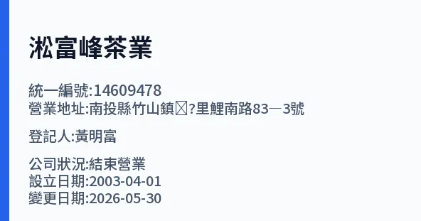 淞富峰茶業的照片-統編 14609478(南投縣) 公司登記資料與營業項目詳細圖表