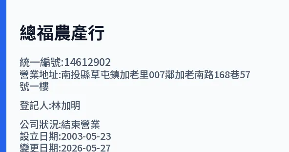 總福農產行的照片-統編 14612902(南投縣) 公司登記資料與營業項目詳細圖表