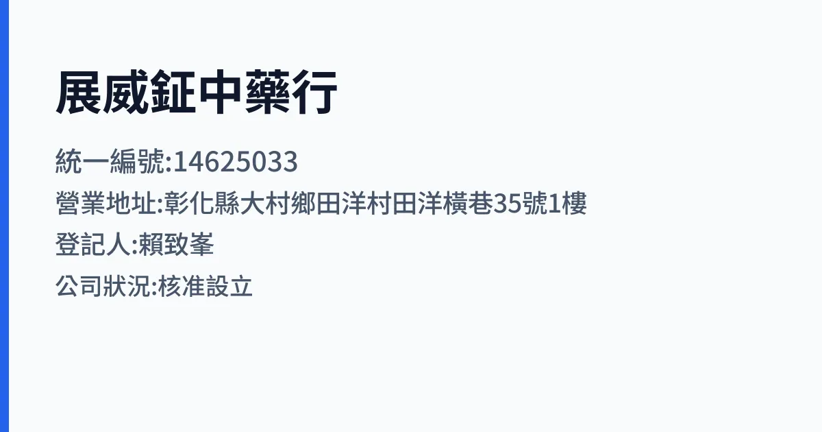 展威鉦中藥行 - 統編 14625033(彰化縣) 公司登記資料與營業項目詳細圖表