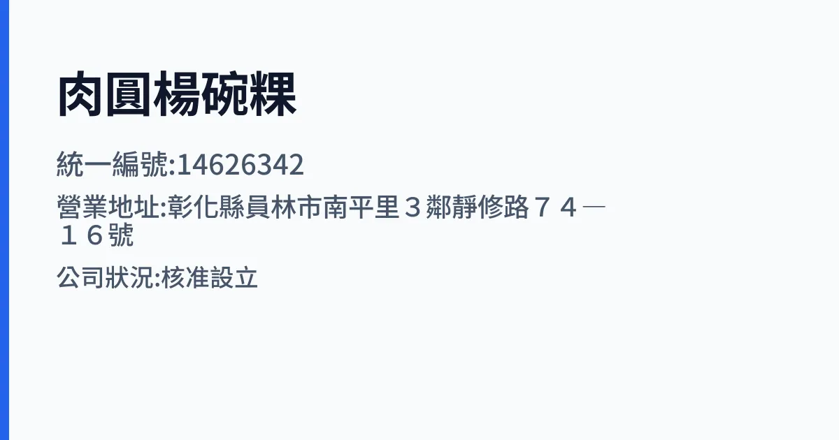 肉圓楊碗粿 - 統編 14626342(彰化縣) 公司登記資料與營業項目詳細圖表