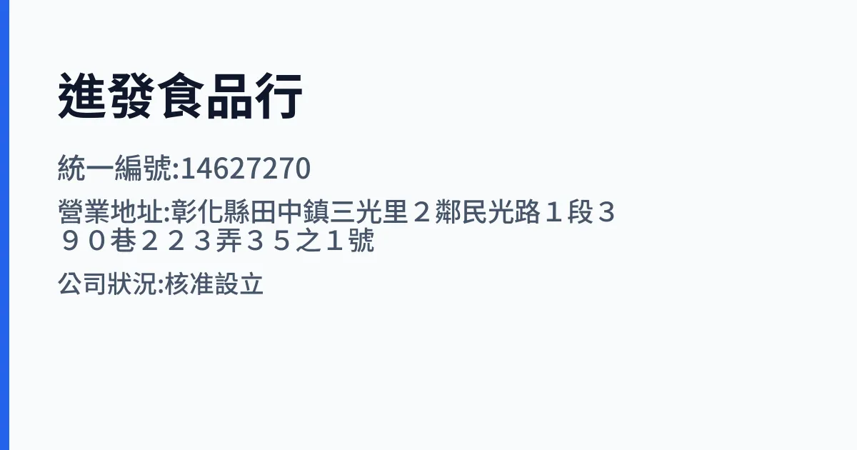 進發食品行 - 統編 14627270(彰化縣) 公司登記資料與營業項目詳細圖表