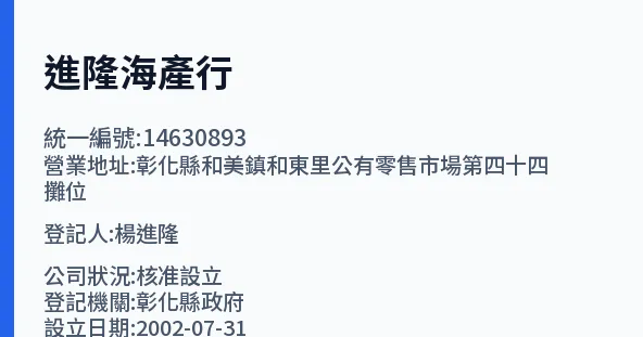 進隆海產行的照片-統編 14630893(彰化縣) 公司登記資料與營業項目詳細圖表