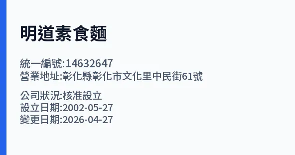 明道素食麵的照片-統編 14632647(彰化縣) 公司登記資料與營業項目詳細圖表
