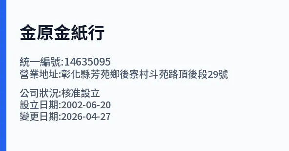 金原金紙行的照片-統編 14635095(彰化縣) 公司登記資料與營業項目詳細圖表