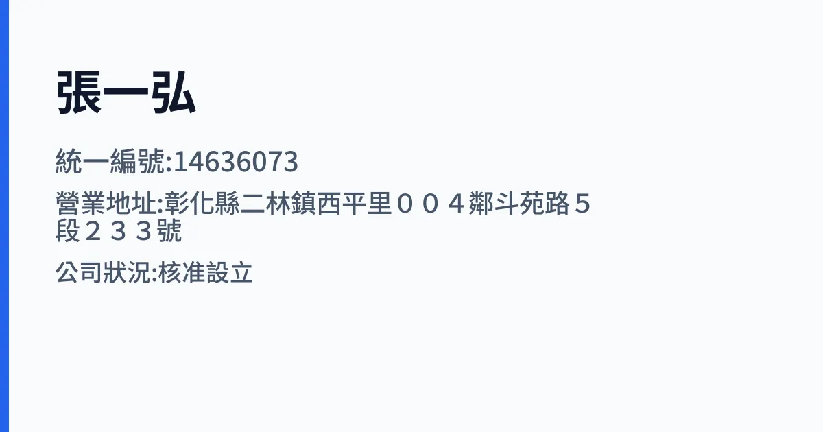 張一弘 - 統編 14636073(彰化縣) 公司登記資料與營業項目詳細圖表