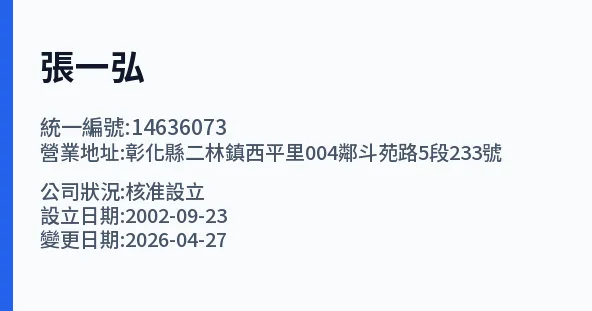 張一弘的照片-統編 14636073(彰化縣) 公司登記資料與營業項目詳細圖表