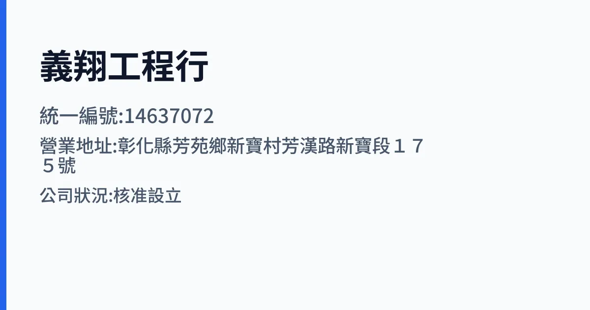 義翔工程行 - 統編 14637072(彰化縣) 公司登記資料與營業項目詳細圖表