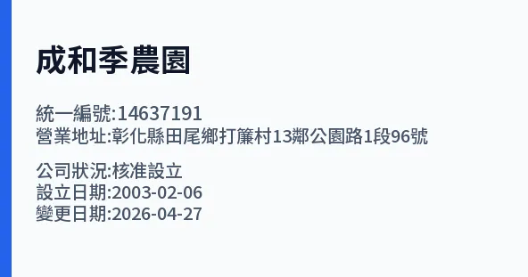 成和季農園的照片-統編 14637191(彰化縣) 公司登記資料與營業項目詳細圖表