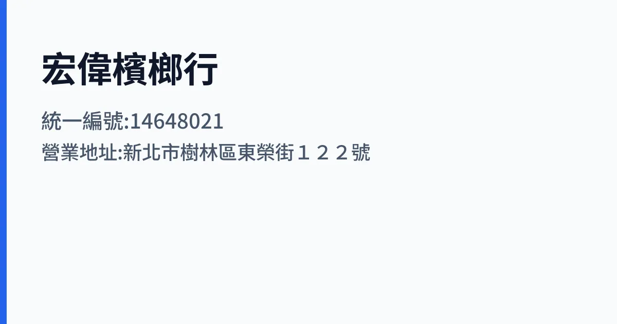 宏偉檳榔行 - 統編 14648021(新北市) 公司登記資料與營業項目詳細圖表