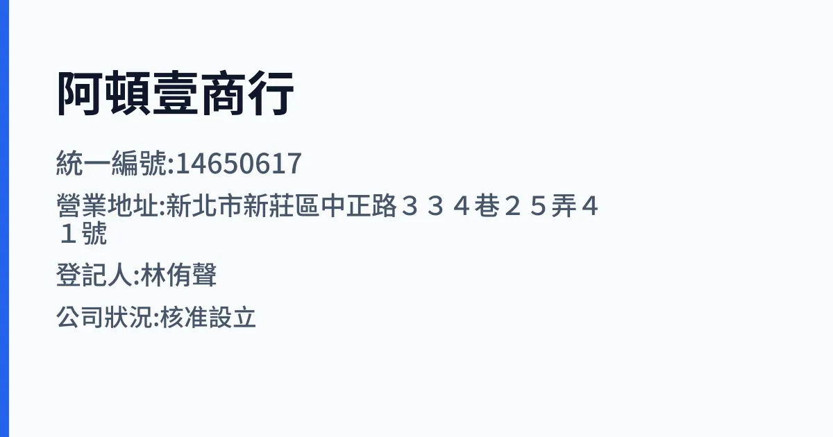 阿頓壹商行 - 統編 14650617(新北市) 公司登記資料與營業項目詳細圖表