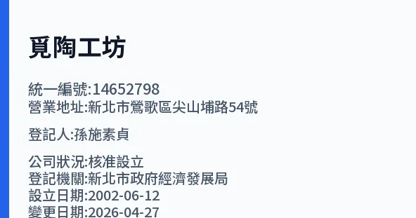 覓陶工坊的照片-統編 14652798(新北市) 公司登記資料與營業項目詳細圖表