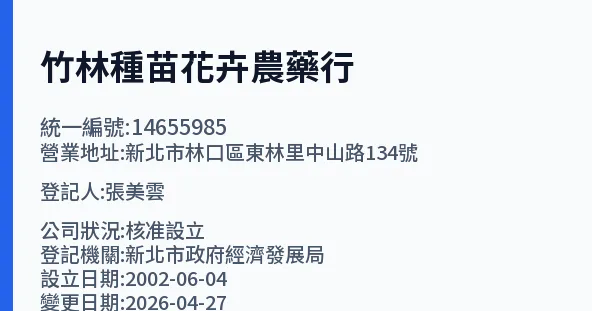 竹林種苗花卉農藥行的照片-統編 14655985(新北市) 公司登記資料與營業項目詳細圖表
