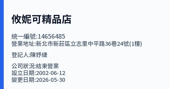 攸妮可精品店的照片-統編 14656485(新北市) 公司登記資料與營業項目詳細圖表