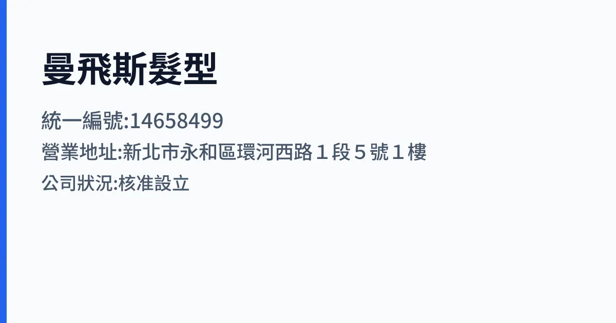 曼飛斯髮型 - 統編 14658499(新北市) 公司登記資料與營業項目詳細圖表