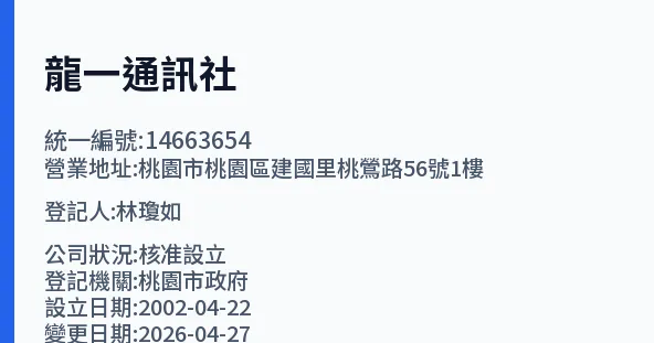 龍一通訊社的照片-統編 14663654(桃園市) 公司登記資料與營業項目詳細圖表