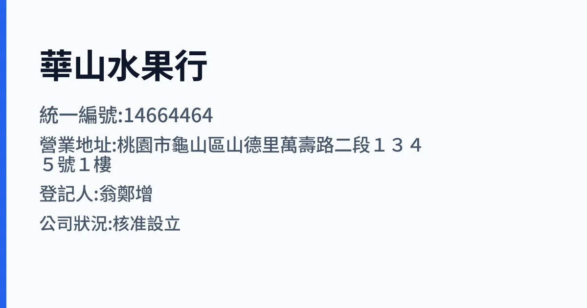 華山水果行 - 統編 14664464(桃園市) 公司登記資料與營業項目詳細圖表