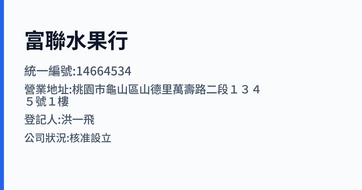 富聯水果行 - 統編 14664534(桃園市) 公司登記資料與營業項目詳細圖表
