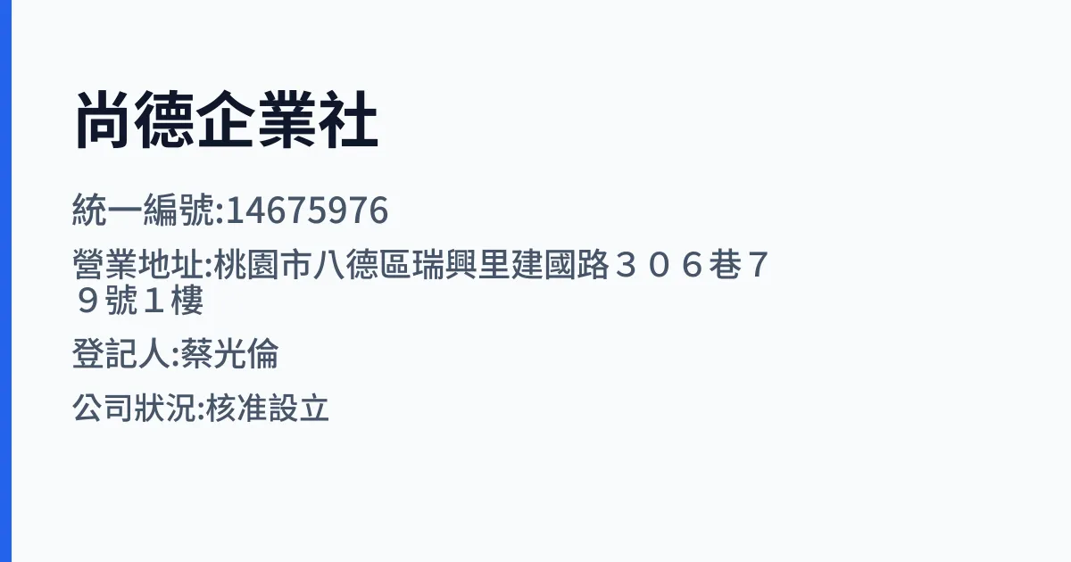尚德企業社 - 統編 14675976(桃園市) 公司登記資料與營業項目詳細圖表