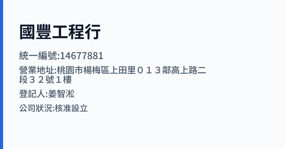 國豐工程行 - 統編 14677881(桃園市) 公司登記資料與營業項目詳細圖表