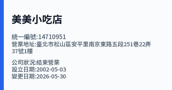 美美小吃店的照片-統編 14710951(臺北市) 公司登記資料與營業項目詳細圖表