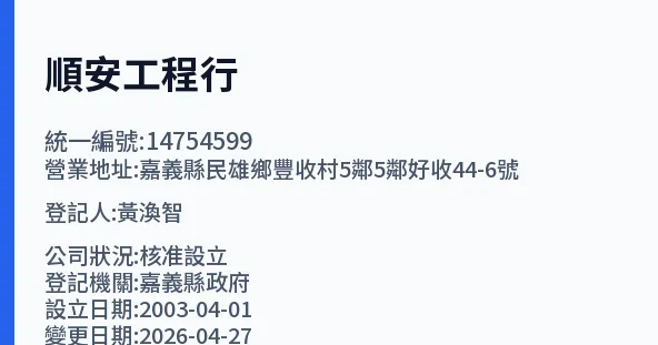 順安工程行的照片-統編 14754599(嘉義縣) 公司登記資料與營業項目詳細圖表