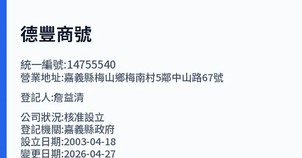 德豐商號的照片-統編 14755540(嘉義縣) 公司登記資料與營業項目詳細圖表