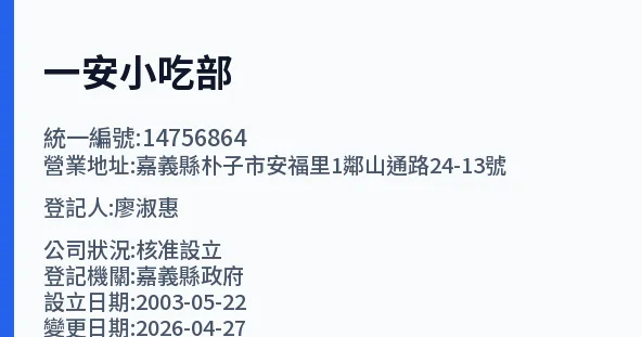 一安小吃部的照片-統編 14756864(嘉義縣) 公司登記資料與營業項目詳細圖表