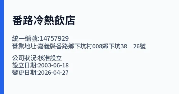 番路冷熱飲店的照片-統編 14757929(嘉義縣) 公司登記資料與營業項目詳細圖表