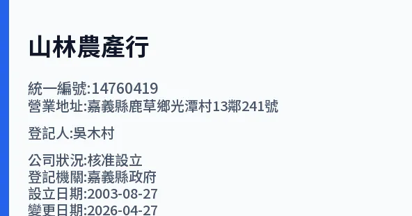 山林農產行的照片-統編 14760419(嘉義縣) 公司登記資料與營業項目詳細圖表