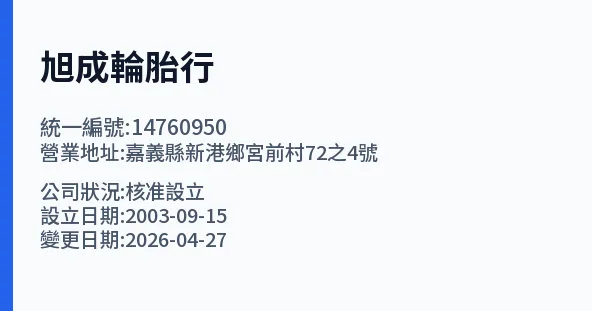 旭成輪胎行的照片-統編 14760950(嘉義縣) 公司登記資料與營業項目詳細圖表