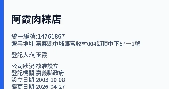 阿霞肉粽店的照片-統編 14761867(嘉義縣) 公司登記資料與營業項目詳細圖表
