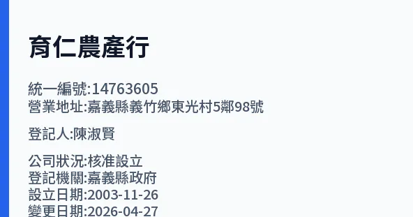 育仁農產行的照片-統編 14763605(嘉義縣) 公司登記資料與營業項目詳細圖表