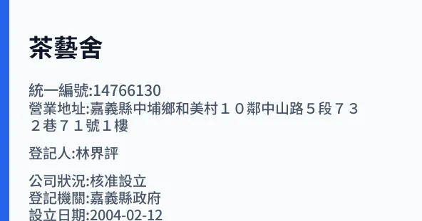 茶藝舍的照片-統編 14766130(嘉義縣) 公司登記資料與營業項目詳細圖表