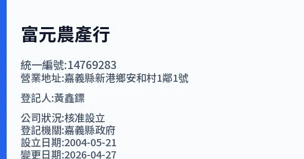 富元農產行的照片-統編 14769283(嘉義縣) 公司登記資料與營業項目詳細圖表