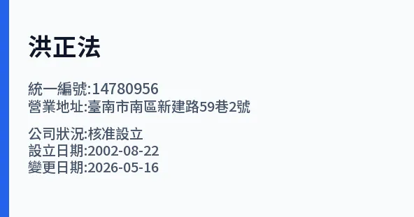 洪正法的照片-統編 14780956(臺南市) 公司登記資料與營業項目詳細圖表