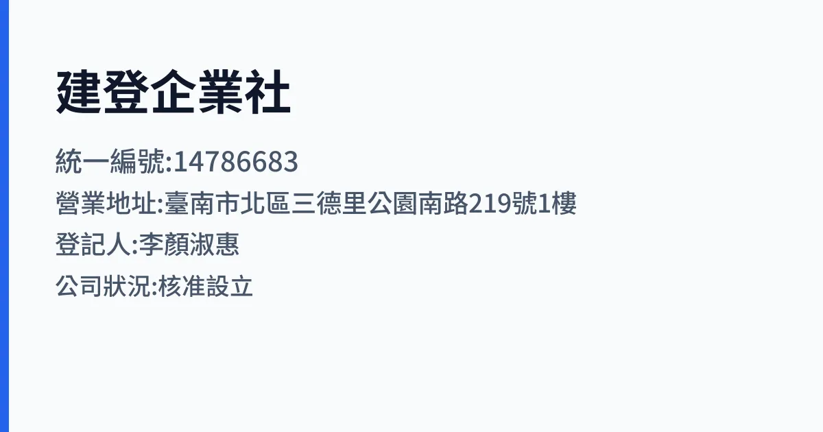 建登企業社 - 統編 14786683(臺南市) 公司登記資料與營業項目詳細圖表