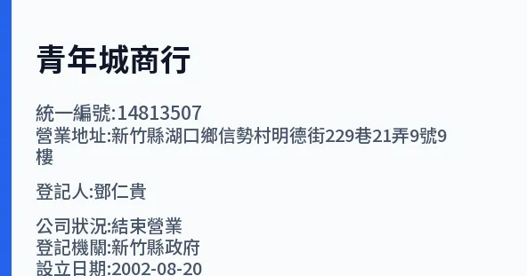 青年城商行的照片-統編 14813507(新竹縣) 公司登記資料與營業項目詳細圖表