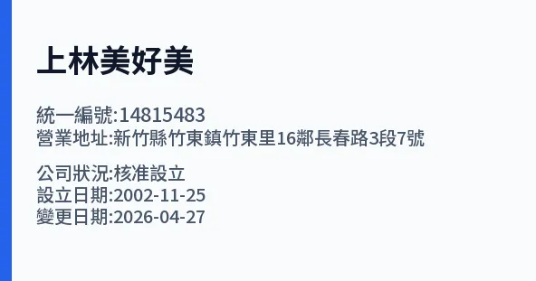 上林美好美的照片-統編 14815483(新竹縣) 公司登記資料與營業項目詳細圖表