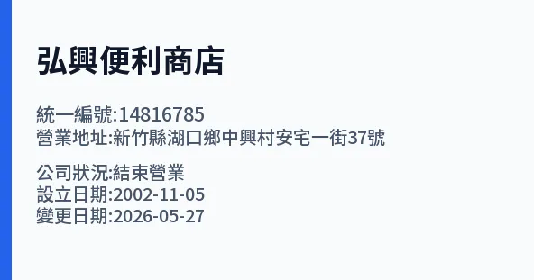 弘興便利商店的照片-統編 14816785(新竹縣) 公司登記資料與營業項目詳細圖表
