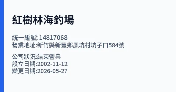 紅樹林海釣場的照片-統編 14817068(新竹縣) 公司登記資料與營業項目詳細圖表