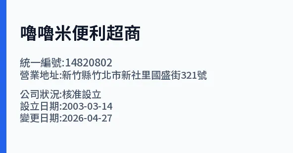 嚕嚕米便利超商的照片-統編 14820802(新竹縣) 公司登記資料與營業項目詳細圖表
