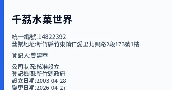 千荔水菓世界的照片-統編 14822392(新竹縣) 公司登記資料與營業項目詳細圖表