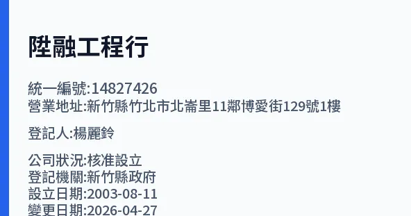 陞融工程行的照片-統編 14827426(新竹縣) 公司登記資料與營業項目詳細圖表