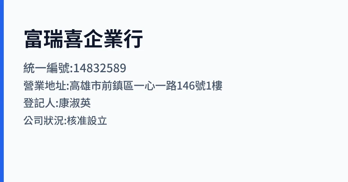 富瑞喜企業行 - 統編 14832589(高雄市) 公司登記資料與營業項目詳細圖表