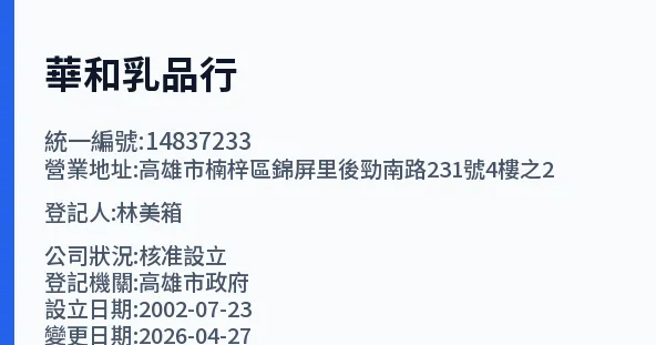 華和乳品行的照片-統編 14837233(高雄市) 公司登記資料與營業項目詳細圖表