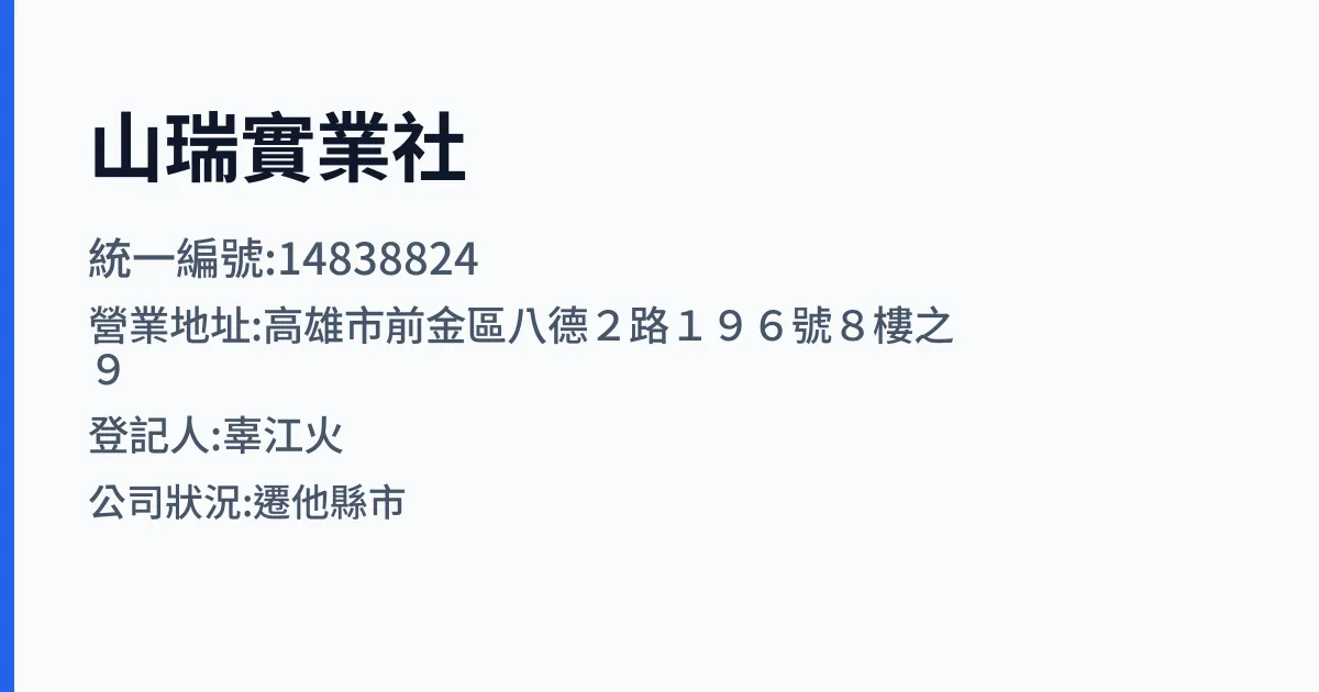 山瑞實業社 - 統編 14838824(屏東縣) 公司登記資料與營業項目詳細圖表