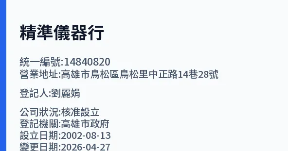 精準儀器行的照片-統編 14840820(高雄市) 公司登記資料與營業項目詳細圖表