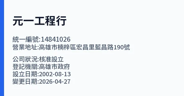 元一工程行的照片-統編 14841026(高雄市) 公司登記資料與營業項目詳細圖表